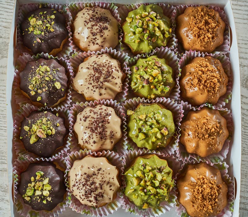 Top View of a Plate of Profiterole with Different Sort of Flavored ...