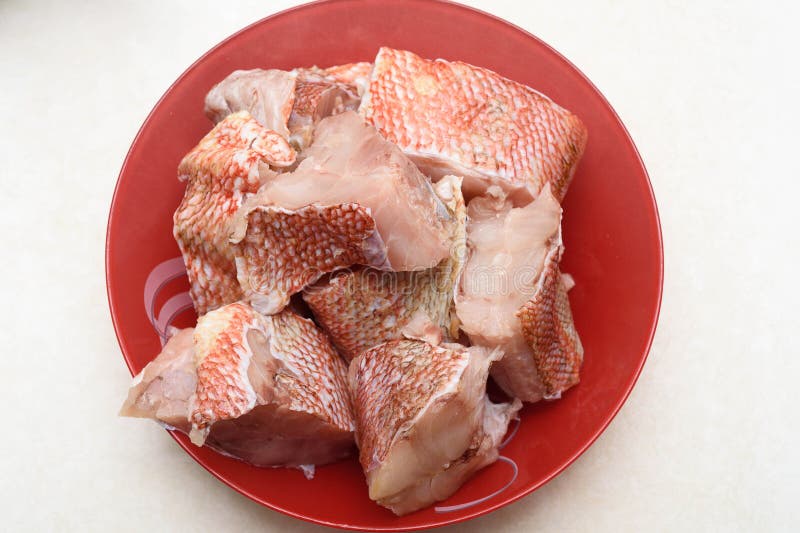 Top View of a Plate of Raw Perch Cut into Portioned Pieces. Stock Image ...