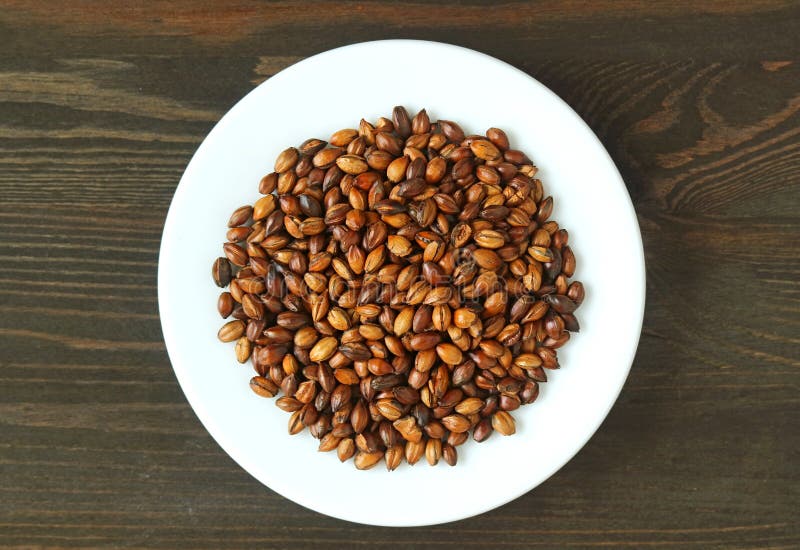 Top View of a Plate of Roasted Barley Kernel for Brewing Barley Tea on ...