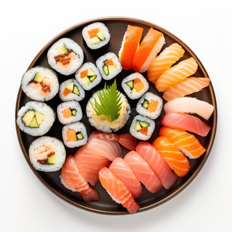 Top View of Plate with Set of Sushi. Stock Illustration - Illustration ...