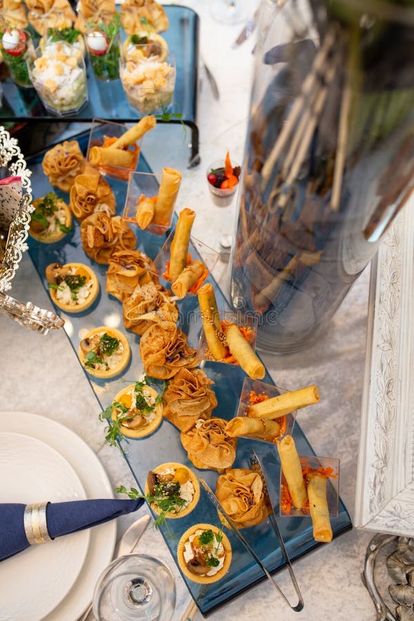 Top View Plate with Snacks and Pancakes on the Buffet Table Stock Photo ...