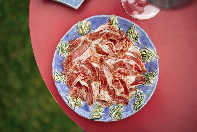 Top View on Plate of Spanish Jamon Appetizer Stock Photo - Image of ...