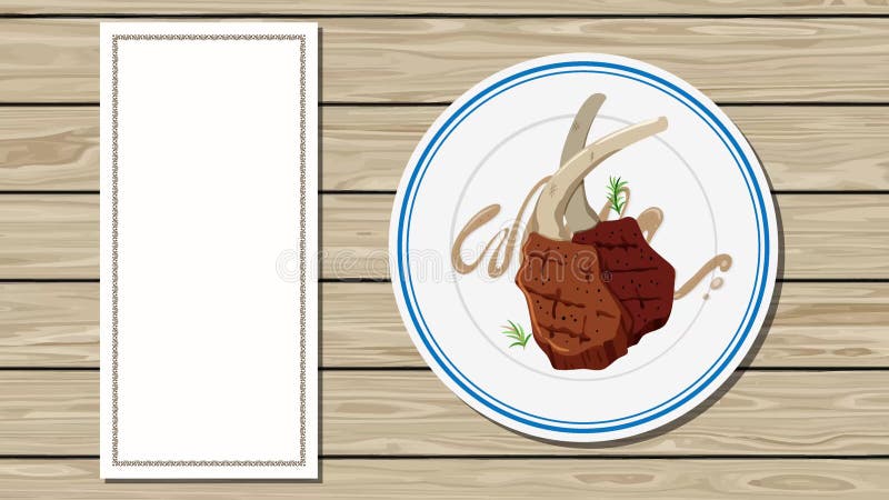 Top View on Plates with Food and Menu in Transitions Cartoon Style ...