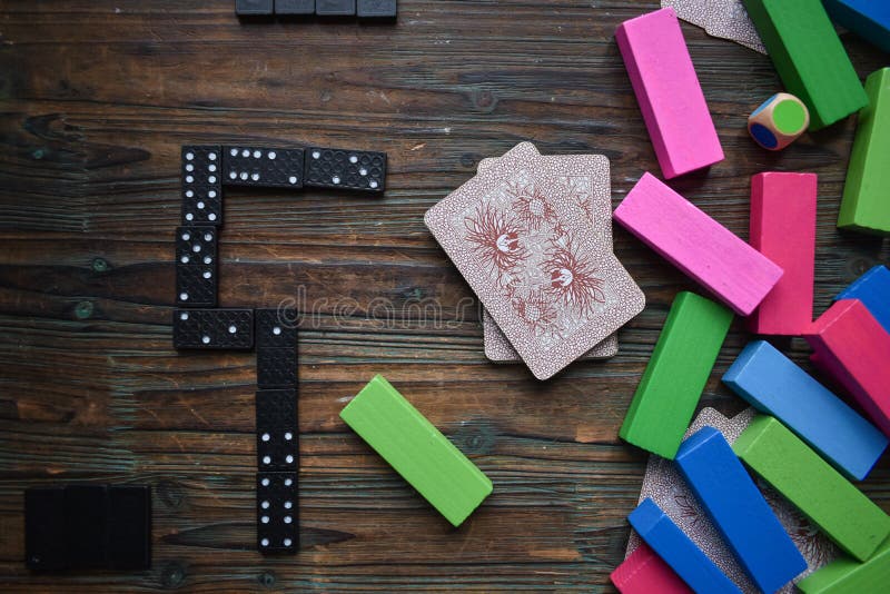 Top View of Playing Cards, Rectangular Colorful Wooden Blocks, and ...