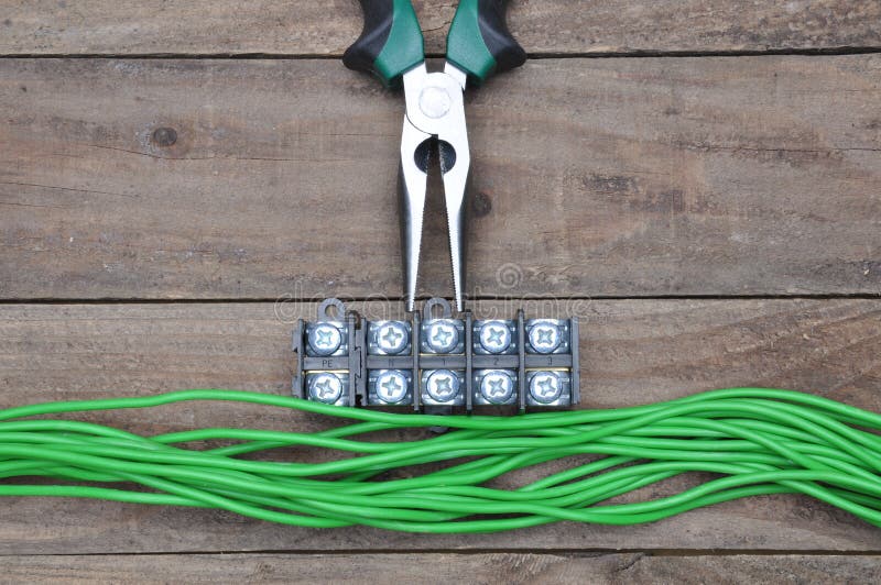 Top View on Pliers and Components for Electrical Installation Stock ...