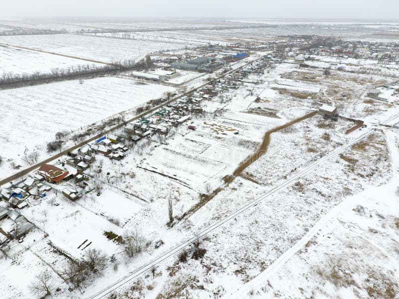 Top View of a Plowed Field in Winter. a Field of Wheat in the Snow ...