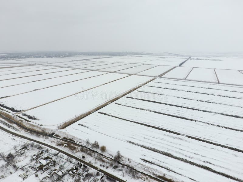 Top View of a Plowed Field in Winter. a Field of Wheat in the Snow ...