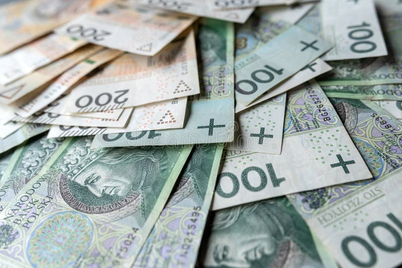 Top View 100 200 Polish Zloty Banknotes with Stack of Money Stock Photo ...