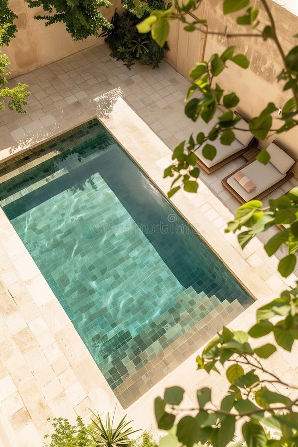 Top View of the Pool Area Surrounded by Tropical Plants. Stock ...