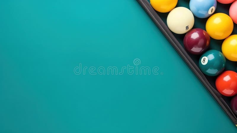 Top View of Pool Billiards Snooker Balls on Green Table with Setup ...