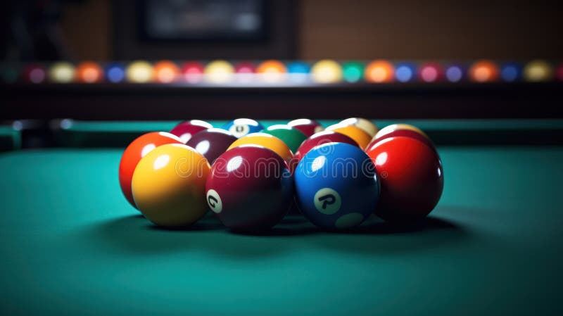 Top View of Pool Billiards Snooker Balls on Green Table with Setup ...