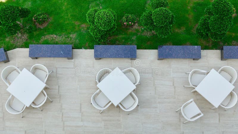 Top View of a Pool Chair Set and Beach Chair with Tile Floor. Stock ...