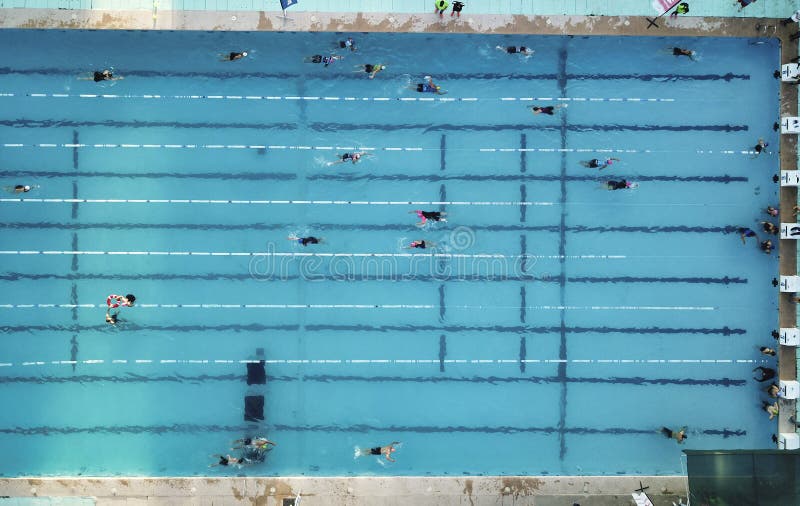 Top View of a Pool with People Swimming in it Stock Image - Image of ...