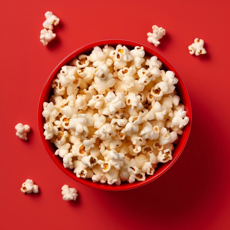 Top View of Popcorn Bowl on Red Background. Generative AI Stock ...