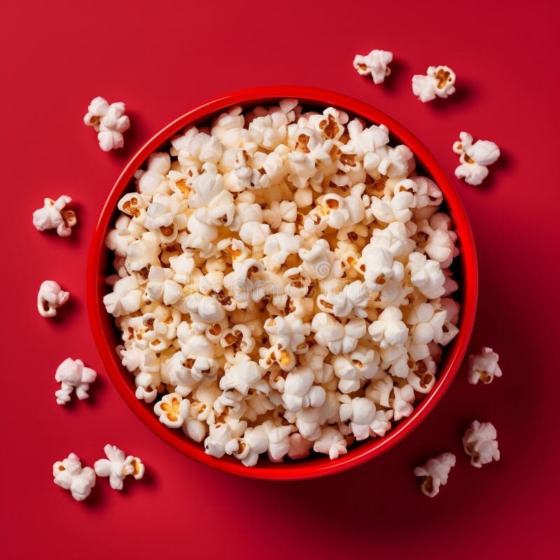 Top View of Popcorn Bowl on Red Background. Generative AI Stock ...