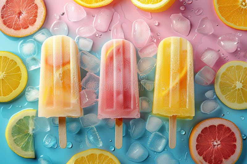 Top View of Popsicles on a Stick and Half a Citrus Fruit. Summer ...