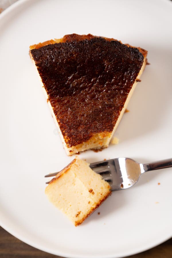 Top View of a Portion of Basque Cheesecake on a Plate Stock Image ...