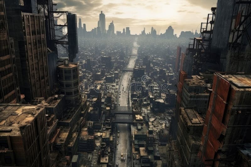 Top View Post-apocalyptic Streets of a Big City with Skyscrapers Stock ...
