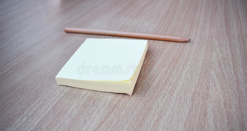 Top View of Post-it and Pencil on Wooden Table Stock Image - Image of ...