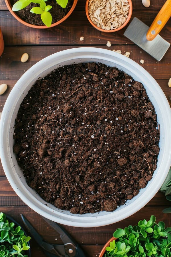 Top View of a Pot Filled with Soil, Ready for Planting, Surrounded by ...
