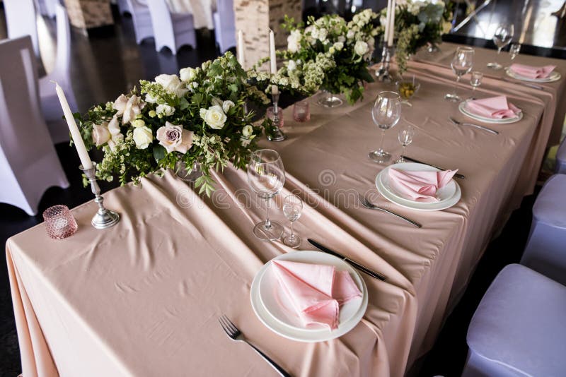 Top View of the Presidium Table Setting with Empty Wine Glasses Stock ...