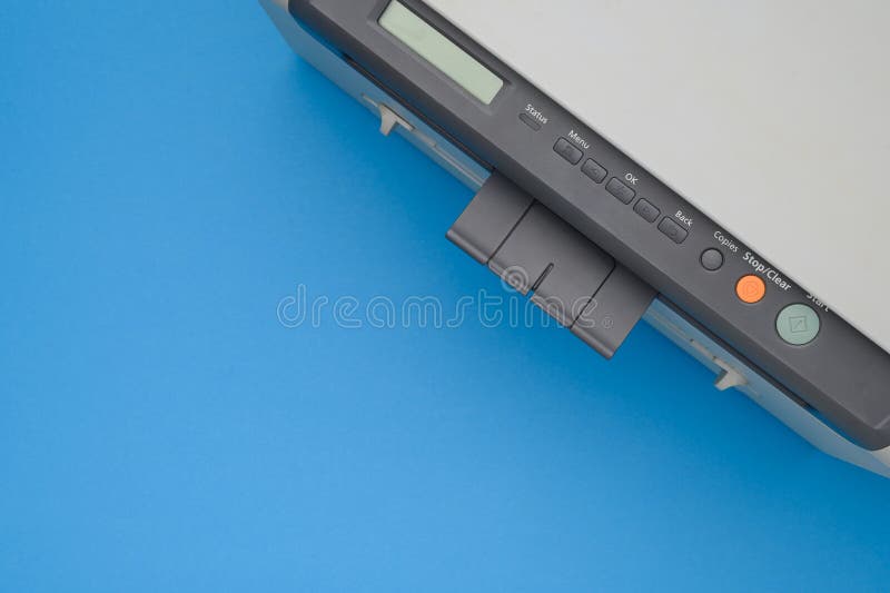 Top View of the Printer on a Blue Background. Multifunction Printer ...