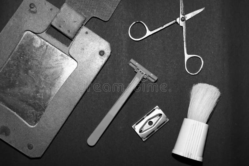 Top View of Professional Barber Tools in Black Background Stock Image ...