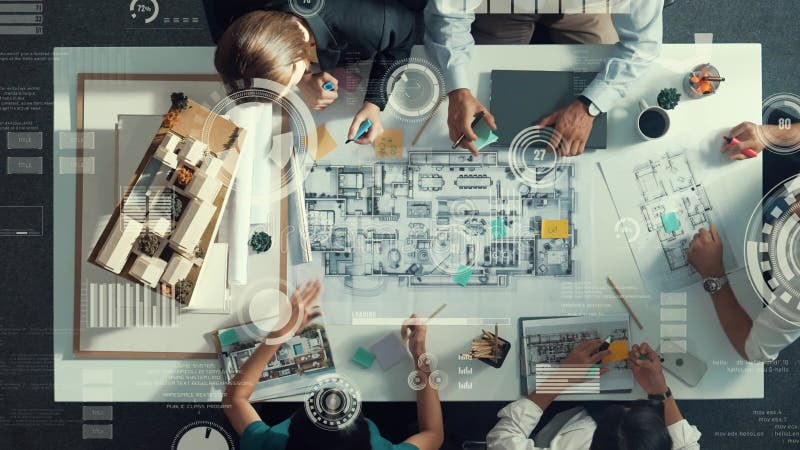 Top View of Team Writing Notes and Stick Note at House Model ...