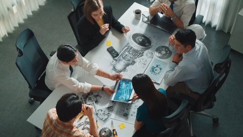 Top View of Engineer Show and Talk about Turbine Engine Design. Alimentation. Stock Photo ...