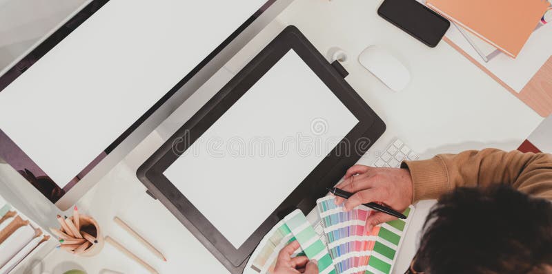 Top View of Professional Graphic Designer Working with Colour Swatches ...