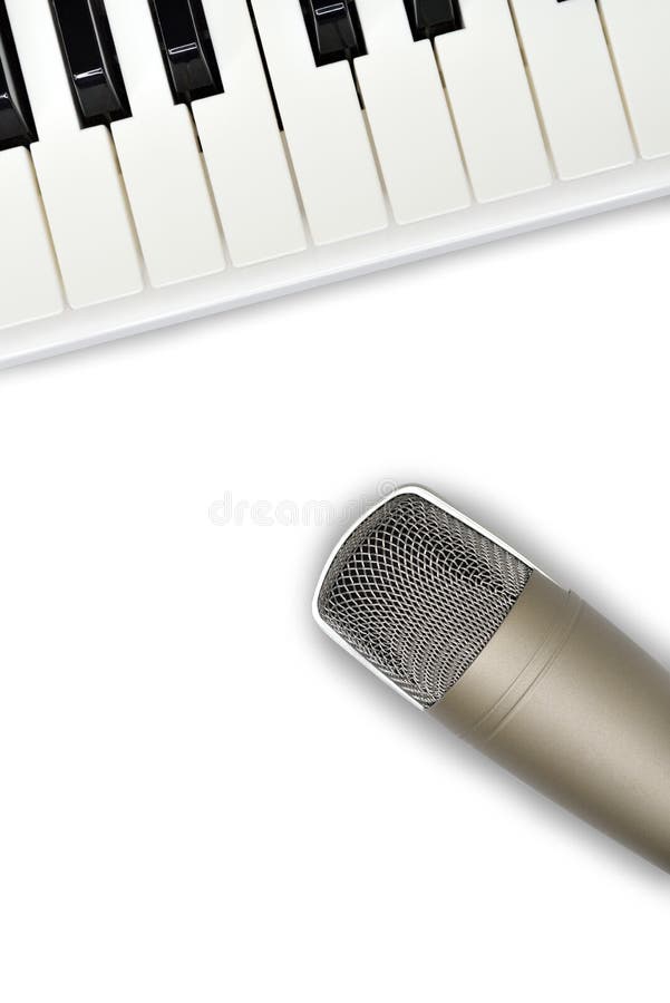 Top View of Professional Studio Microphone and Synthesizer Keyboard on ...