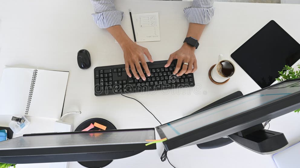 Top View Programmer Working on Developer Space with Computer and Device ...