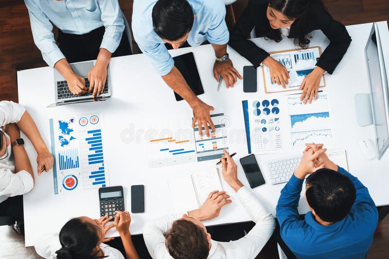 Top View Project Manager Communicate and Collaborate with Team. Prudent ...