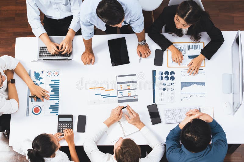 Top View Project Manager Communicate and Collaborate with Team. Prudent ...