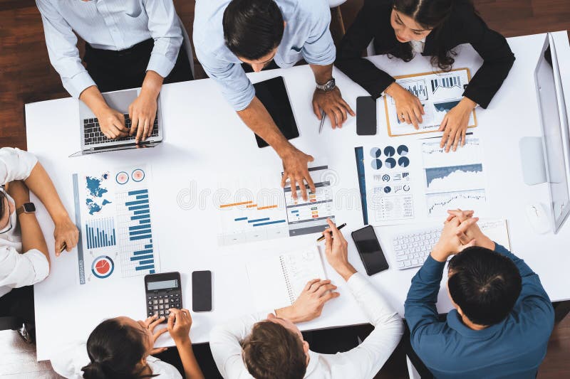 Top View Project Manager Communicate and Collaborate with Team. Prudent ...