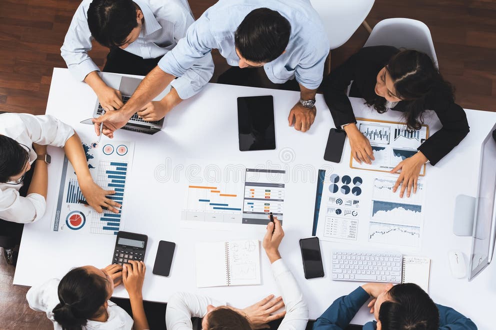 Top View Project Manager Communicate and Collaborate with Team. Prudent Stock Photo - Image of ...