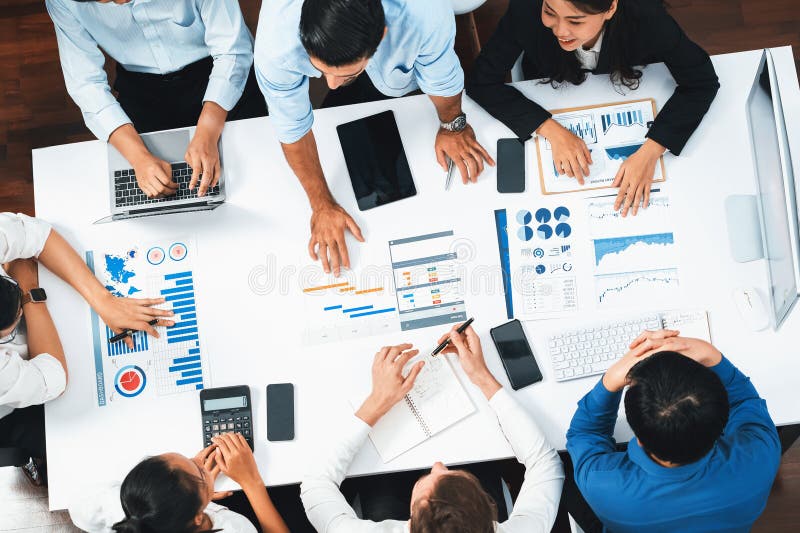Top View Project Manager Communicate And Collaborate With Team Prudent Stock Image Image Of