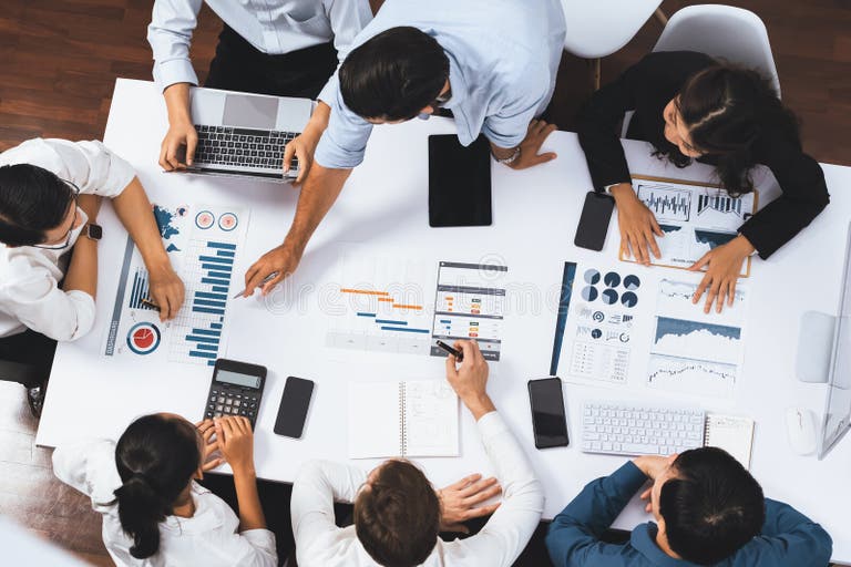 Top View Project Manager Communicate and Collaborate with Team. Prudent Stock Image - Image of ...