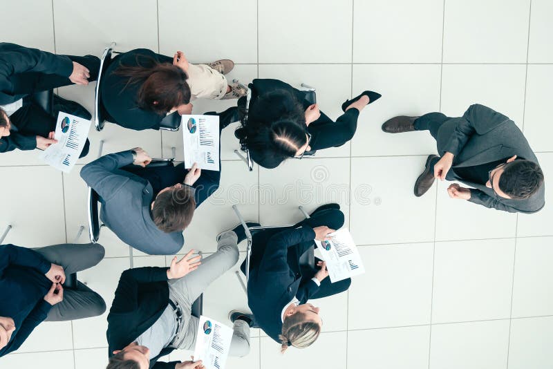 Top View. Project Manager Introducing a New Employee Stock Image ...