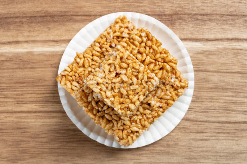 Top View Puffed Rice Blocks on Dish Stock Image - Image of snack ...