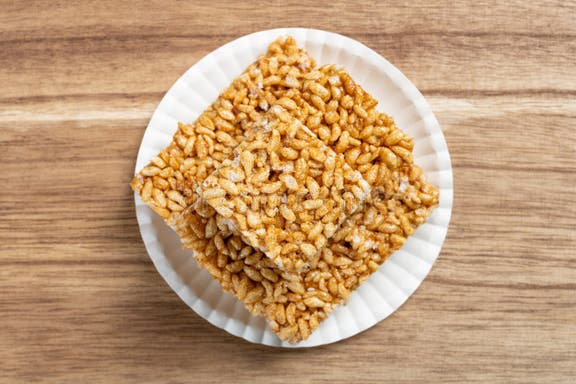 Top View Puffed Rice Blocks on Dish Stock Image - Image of snack ...