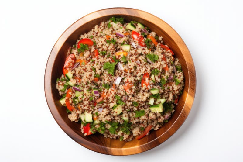 Top View, Quinoa Salad on a Wooden Boardon White Background Stock ...