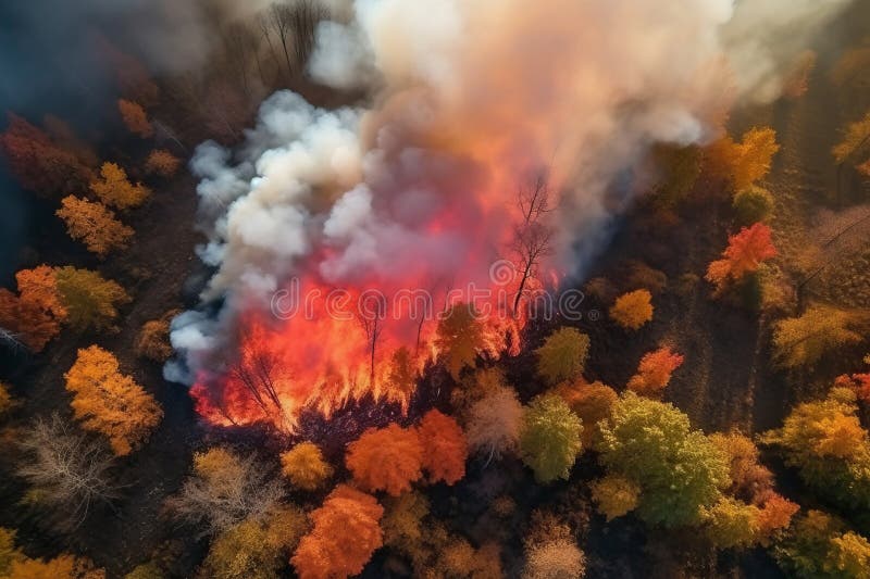 Top View of Raging Forest Fire. Rapidly Spreading Wildfire Stock ...