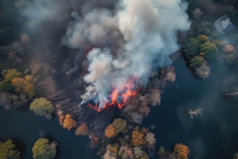 Top View of Raging Forest Fire. Rapidly Spreading Wildfire Stock ...