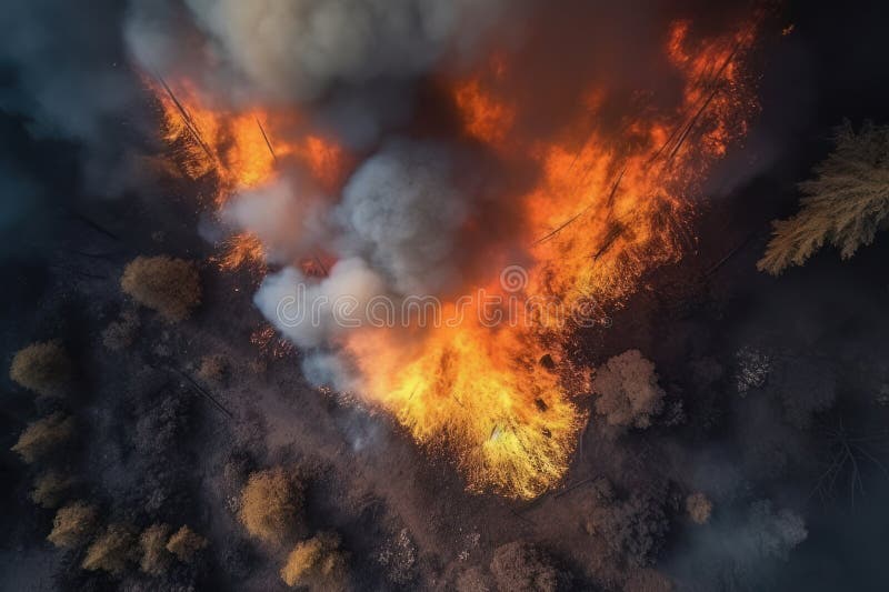 Top View of Raging Forest Fire. Rapidly Spreading Wildfire Stock ...