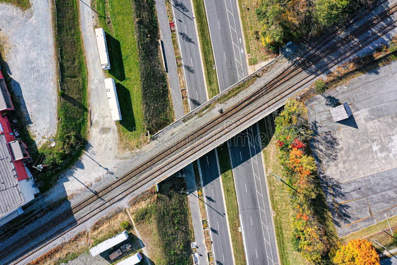 Top View of a Railroad Bridge Over the Roadway Stock Photo - Image of ...