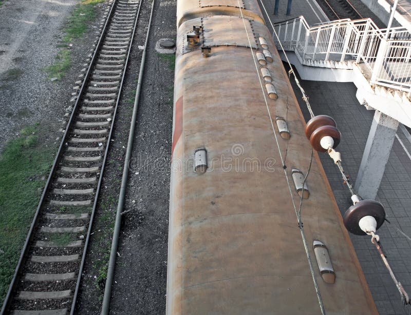 Top View of Railway Track and Passenger Train Stock Image - Image of ...