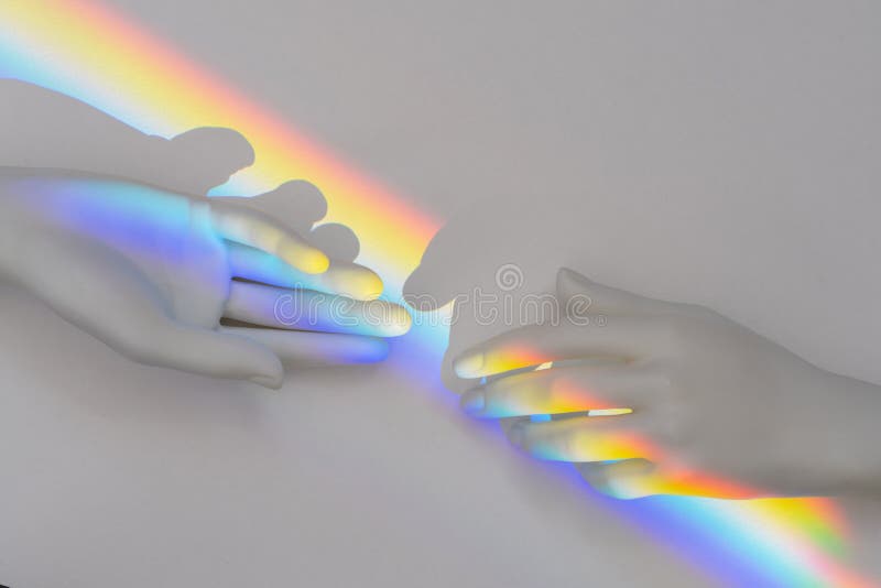 Top View of the Rainbow Prism Reflection Inside of the Plastic Hands ...