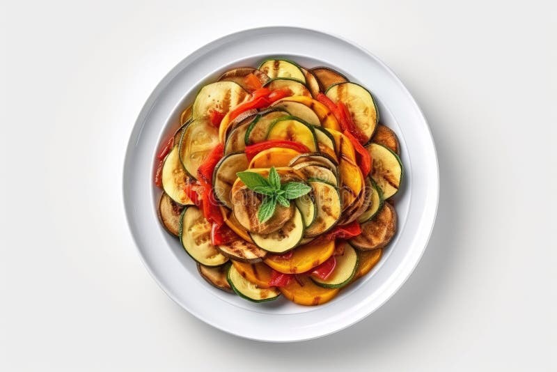 Top View Ratatouille on White Round Plate on White Background ...
