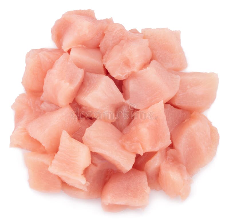 Top View of Raw Chicken Fillet Chunks Isolated on White Stock Image ...